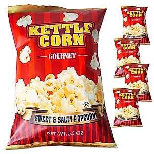 Kettle Corn Popcorn - Sweet Salty Savory - Gourmet Delicious Buttery Flavor - 4, 5.5oz Bag