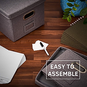 ZICOTO Decorative File Organizer Box Set of 2 - Collapsible Linen Filing Cabinets for Space Saving File Folder Storage - Easy Slide File Crates Store Your Hanging Files In Style