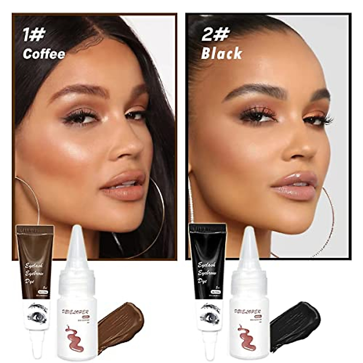 2 in 1 Black Color Set for Lashes and iBrows, Natural Bushy Eyebrow Makeup Kit, Lasting for 6 Weeks DIY Hair Dying for Salon Home Use 5ml (Black)