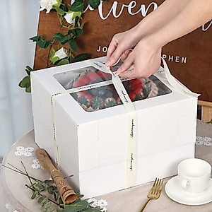 Moretoes 10pcs Cake Boxes 12x12x8 Inch White Bakery Boxes with Window Tall Dessert Cardboard Boxes for Cakes Cupcakes Pies Donuts Cookies Boxes, for Valentine's Day Mother's Day