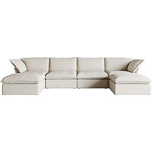 JACH U Shape Couch Sectional for Living Room, Convertible Sectional Sofa, Modern Deep Seat Cloud Couch, Modular Sectional Couch with Ottomans for Living Room, Apartment (4 Seats, 2 Ottomans, Beige)