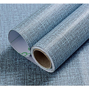 Yija Self-Adhesive Linen Blue Pattern Waterproof Shelf Drawer Liner Cabinet Sticker，Wallpaper 15.6Inch by 98Inch