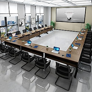 Conference Table Set of 3, Foldable Meeting Table Set with Modesty and Lockable Wheels, Meeting Seminar Table Multifunctional Computer Desk for Home, Office, Conference Room (55.11x19.68x29.52IN)