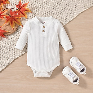 Aalizzwell Newborn Baby Boys Girls Clothes Ribbed Long Sleeve Fall Winter Outfit White NB Premature Gender Neutral Unisex