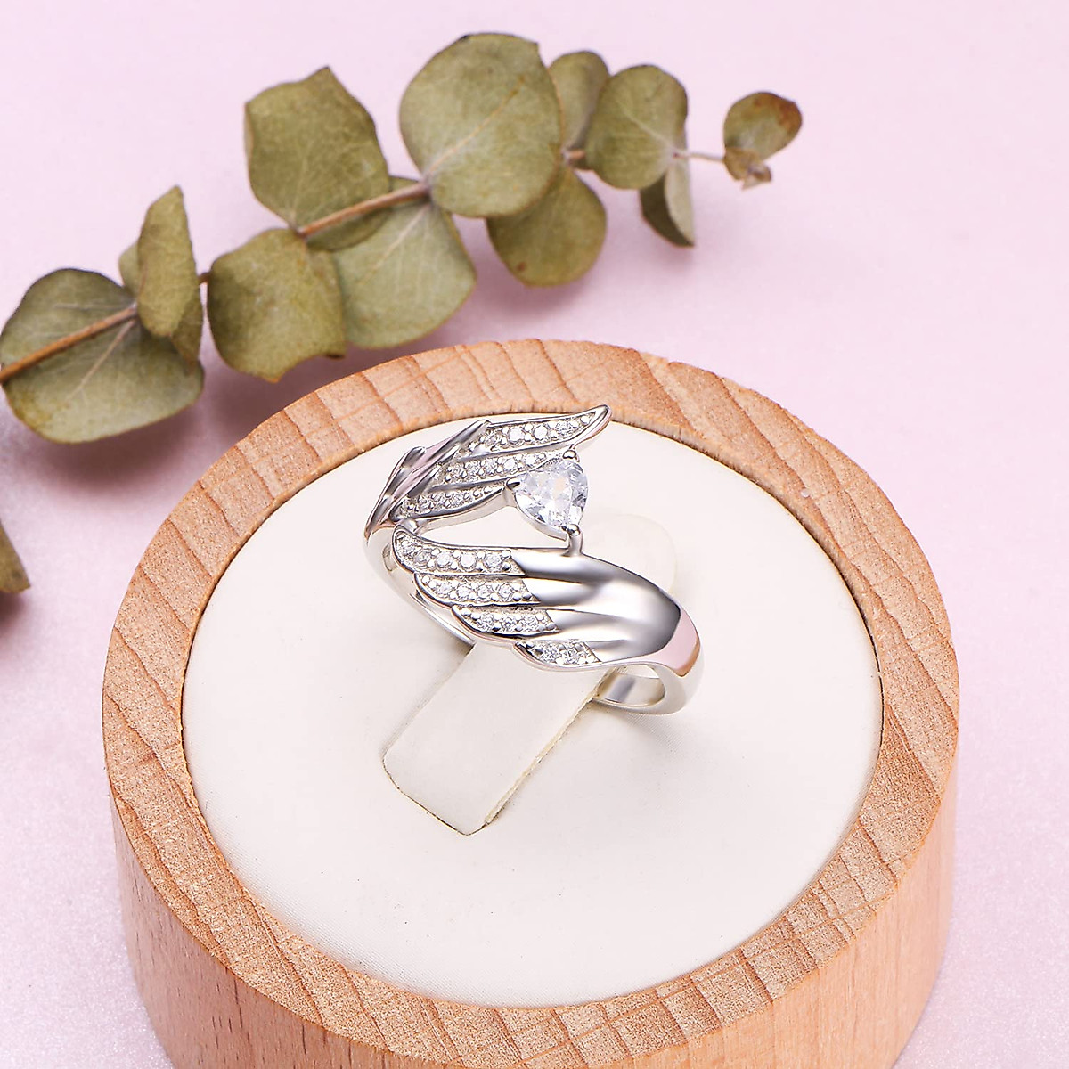 925 Sterling Silver Angel Wings CZ Ring Big Feather Ring Jewelry GIft For Women Size 7