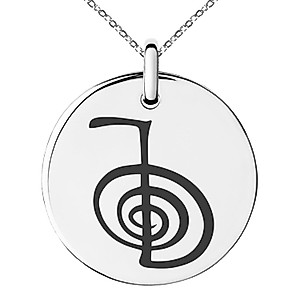 Tioneer Stainless Steel Reiki Cho Ku Rei Power Symbol Small Medallion Circle Charm Pendant Necklace