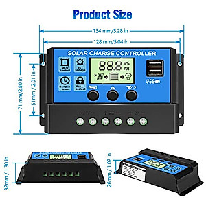 2Pcs 30A Solar Charge Controller, Black Solar Panel Battery Intelligent Regulator with Dual USB Port 12V/24V PWM Auto Paremeter Adjustable LCD Display