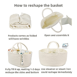 Large Baby Diaper Caddy Organizer for Girl Boy Rope Nursery Storage Bin Basket Portable Holder Tote Bag for Changing Table Car Travel Baby Shower Gifts Newborn Essentials Registry Must Haves White