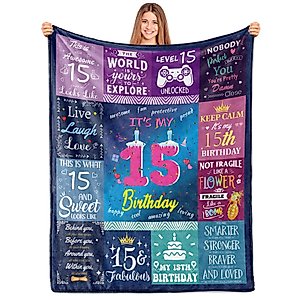 Paready 15th Birthday Presents for Girls Throw Blanket 50"x60" 15 Year Old Girl Birthday Present Soft Blanket for Couch Bed 15th Birthday Decorations for Girls Best Teenage Girl Presents