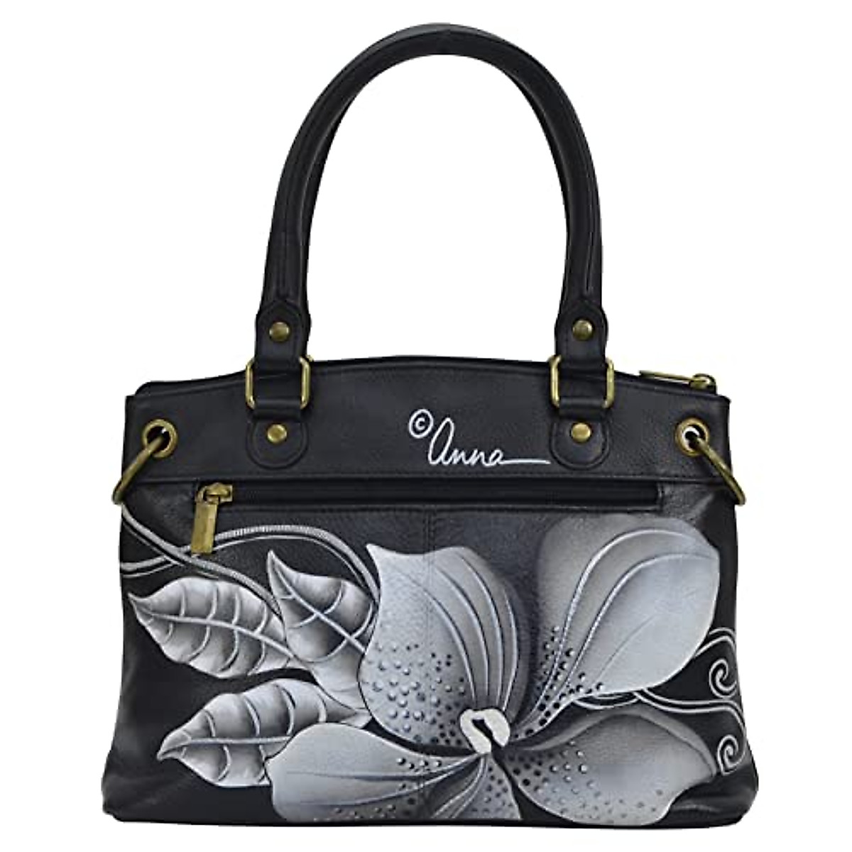Anna by Anuschka Women's Leather Small Satchel, Midnight Floral Black, One Size US