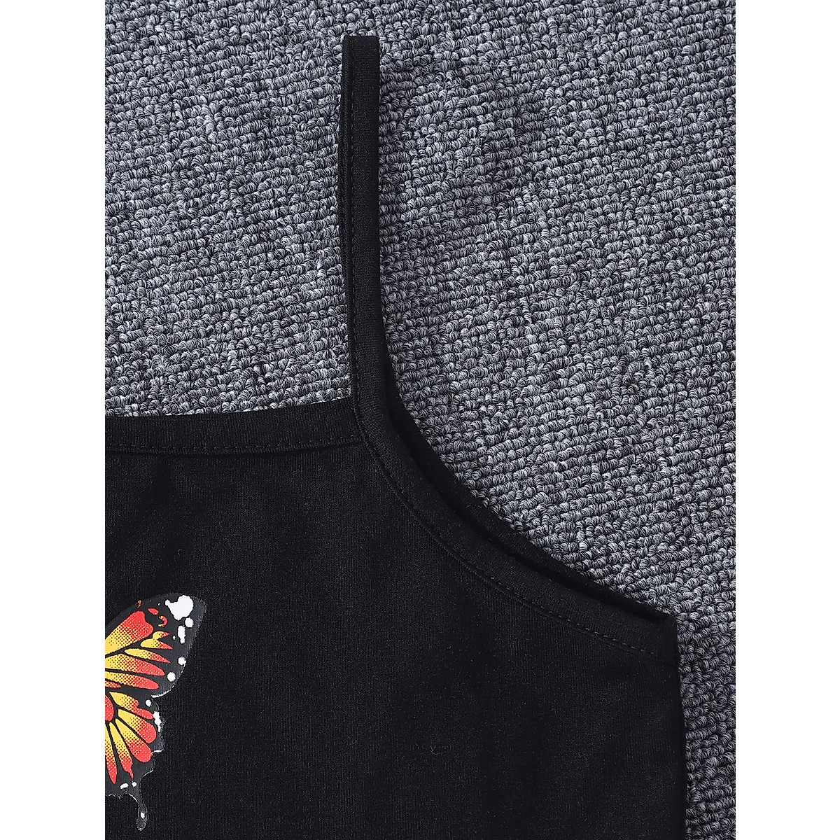 SOLY HUX Girl's Butterfly Print Cami Tops & High Low Hem Short Sleeve T Shirt with Sweatpants 3 Piece White Butterfly 10Y