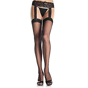 Leg Avenue womens Sheer Stockings With Attached Garter Belt Hosiery, Black Lace, Queen US
