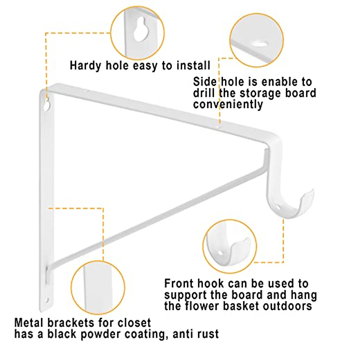 4Pack Closet Shelf Brackets, Heavy Duty Closet Rod & Shelf Brackets, 11 Inch Closet Brackets with Rod Holder, Hanger Pole Support Bracket for Clothes, Wall Mount Closet Rod Brackets with Screws-White