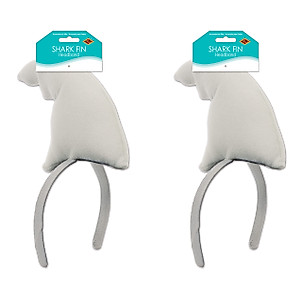 Beistle 2 Piece Plush Fabric Shark Fin Headbands Under The Sea Party Supplies, Gray, one size