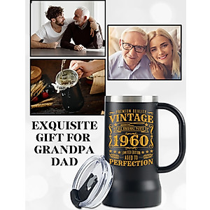 Onebttl 65th Birthday Gifts for Men, Dads, Grandfathers, Granddads, Husband, Vintage 1960 Birthday Gifts 24oz Stainless Steel Beer Stain Mug, Black