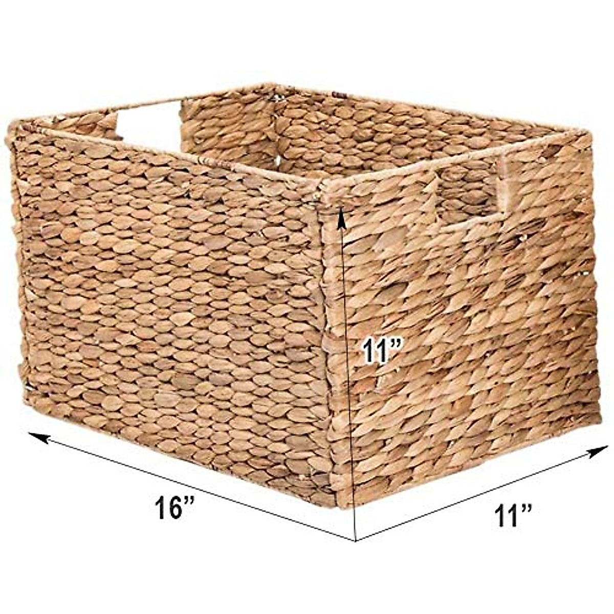 4 Decorative Hand-Woven Small Water Hyacinth Wicker Storage Basket, 16x11x11 Perfect for Shelving Units
