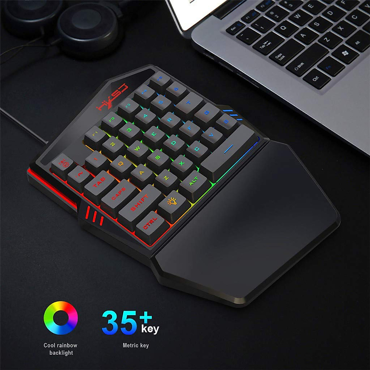 Aibote Mini 35 Keys One-Hand Mechanical Keyboard and Mouse Combo,New Upgraded V100 Gaming Keyboard with Colorful LED Backlit for PC Computer Smartphones LOL/PUBG/Fortnite/Wow/Dota/OW
