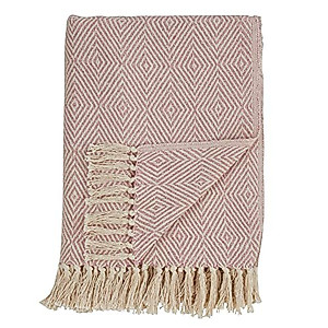 SARO LIFESTYLE Sevan Collection Soft Cotton Diamond Weave Throw, Pink
