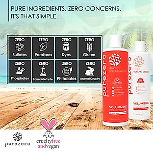 Purezero Volumizing Shampoo and Conditioner Set - Add Volume & Body - Zero Sulfates/Parabens/Dyes -100% Vegan & Cruelty-Free - Great for Color Treated Hair