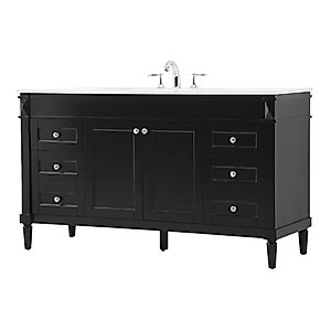 Elegant Decor Indoor Modern Under Sink Bathroom Fixtures Storage Organizer Cabinet 60 inch Single Bathroom Vanity - Black