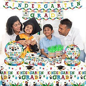 Happy Kindergarten Graduation Tableware Decoration- 142Pcs Kindergarten Tableware Set Include Plates, Napkins Banner Service for 20 Guests Congrats Grad Party Supplies (Tableware)