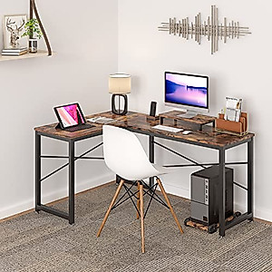 HEEYUE Computer Desk, L Shaped Desk with Large Desktop, Corner Table with Monitor Stand PC Laptop Table Computer Workstation for Home Office (Rustic Brown)