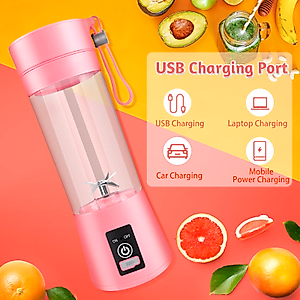 RESSYYT Portable Blender, 380ml, Light Pink, Rechargeable, 15,000rpm, Ideal for Smoothies, Milkshakes, Juices