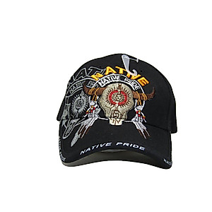 Native Pride American Bull Skull Tribal Shadow Black Indian Embroidered Cap Hat