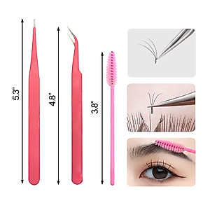 BlingKingdom Stainless Steel Eyelash Extension Tweezers Straight and Curved Tip Eyelash Tweezers for Eyelash Extension Applications with Eyelash Brush