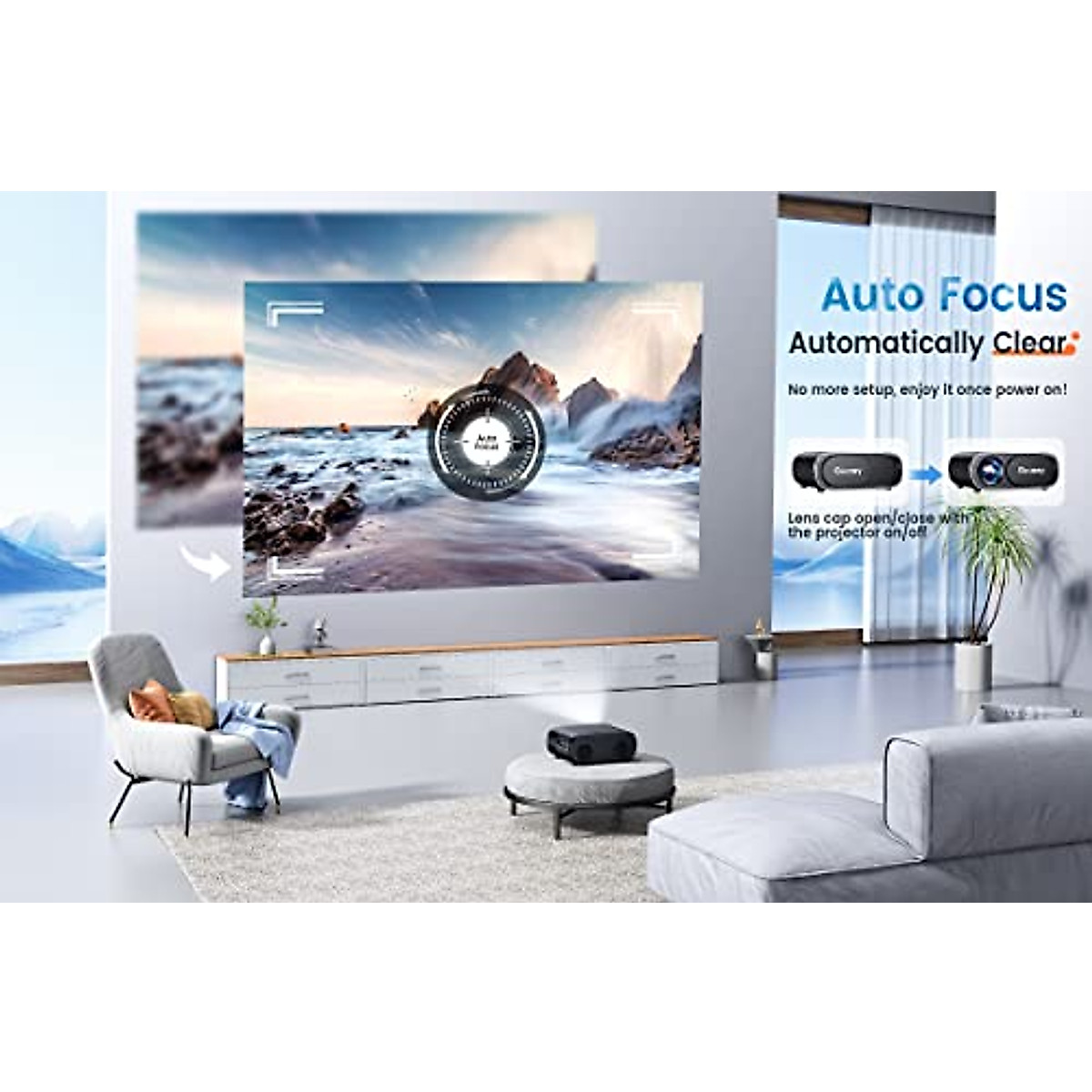 Auto Focus - Projector 5G WiFi Bluetooth with 100'' Screen - Goiaey 480 ANSI 18000L Native 1080P Portable Outdoor Movie Projector 4K Support, Auto 6D Keystone, Video Projector for iOS/Android/TV/PS5