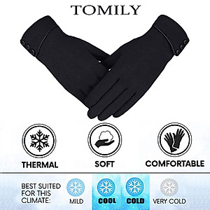 Tomily Womens Touch Screen Phone Fleece Windproof Gloves Winter Warm Wear (Black)