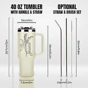 Personalized 40 Oz Tumbler with Handle and Straw - Custom Bridesmaids Gifts Gifts with Name and Birth Flower - Personalized Tumbler Travel Coffee Mug - Bridesmaid Gifts for Wedding Day