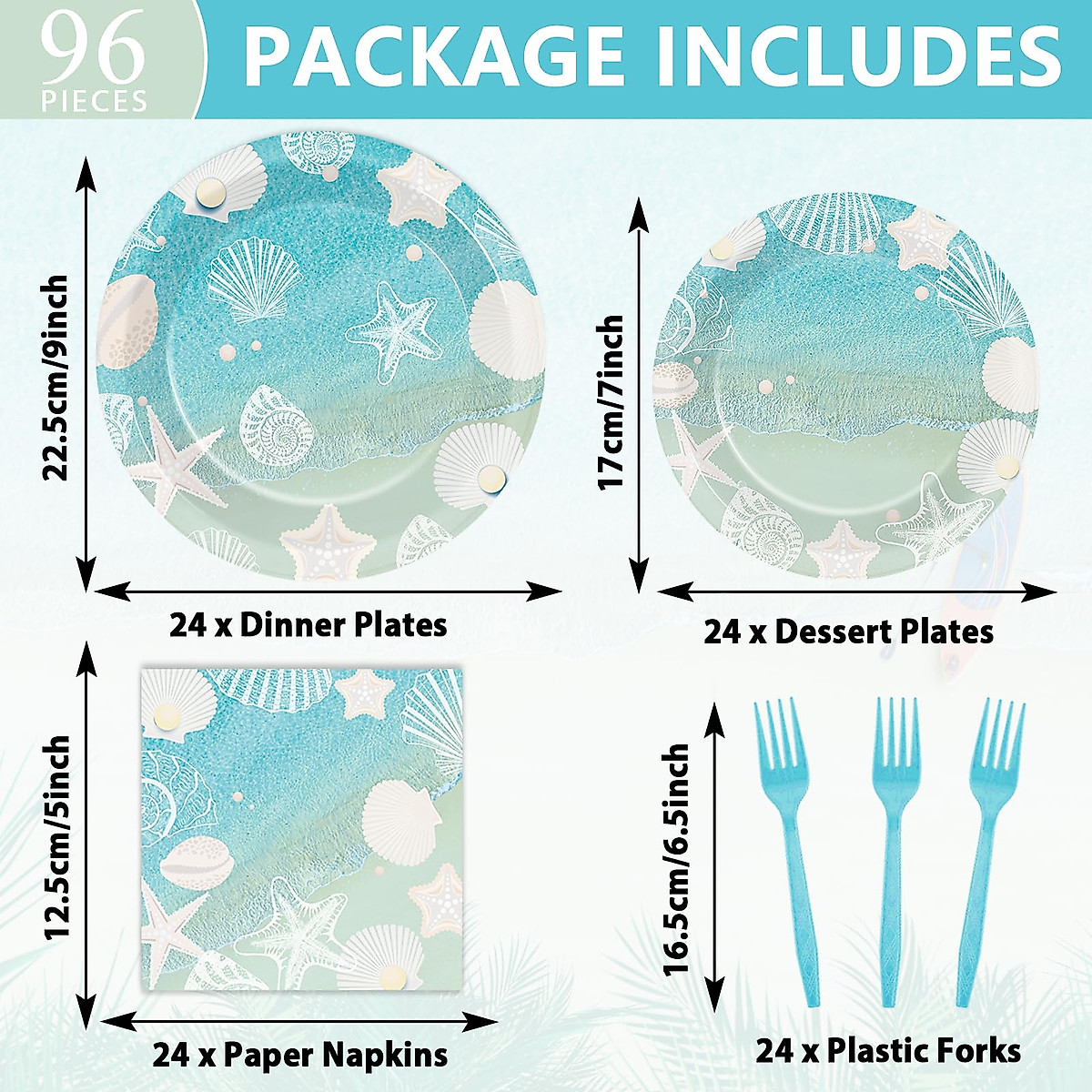 Naozinebi Seashell Beach Party Plates Napkin Fork Nautical Coastal Birthday Party Tableware Set Ocean Starfish Dinnerware Supply for Summer Holiday baby shower Wedding Bridal Decoration favor Serve 24