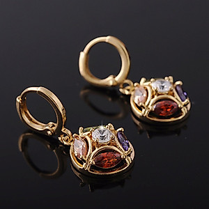 YAZILIND Gold Plated Earring Geometric Round Flower-shape Cubic Zirconia Pendant Dangle Drop Earrings Jewelry for Women(#3)