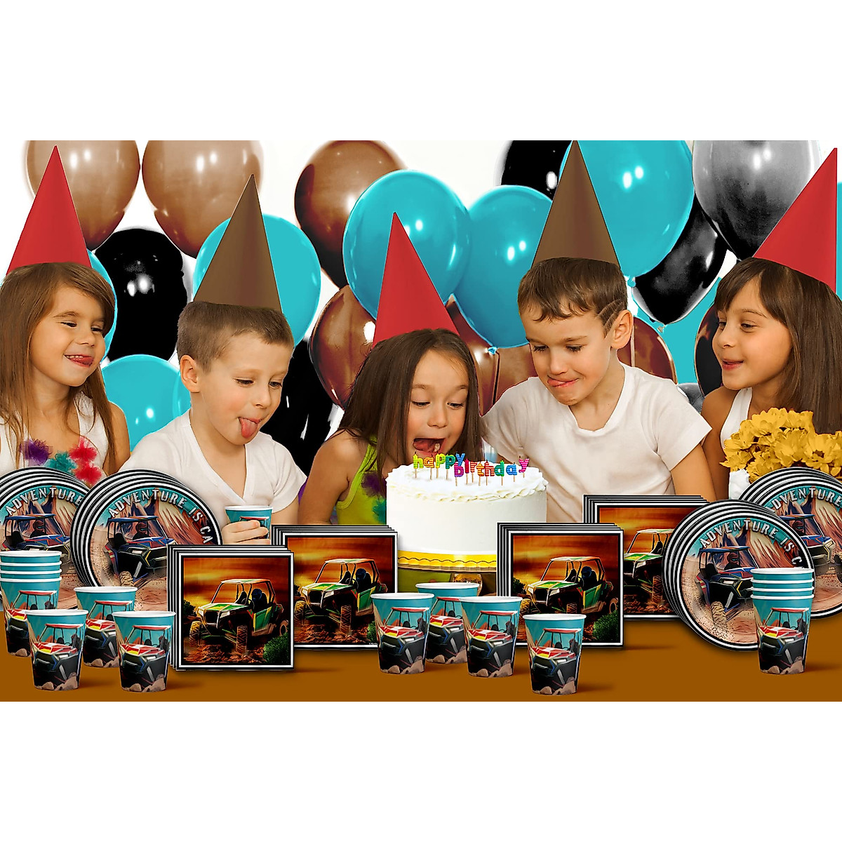 ATV Birthday Party Supplies Set - 4 Wheeler Birthday Party - Offroad Party Supplies - Racing Birthday Party Supplies | ATV Tableware Set Includes Plates, Napkins and Cups | Kit for 16