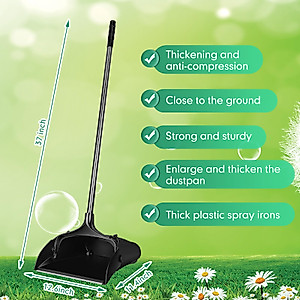 Maxcheck 12 Pcs 37 Inch Lobby Dust Pan Bulk Upright Lobby Dust Pan Plastic Commercial Dustpan with Long Handle Upright Standing Dustpan Heavy Duty for Lobby Office Home Indoor Outdoor Use (Black)