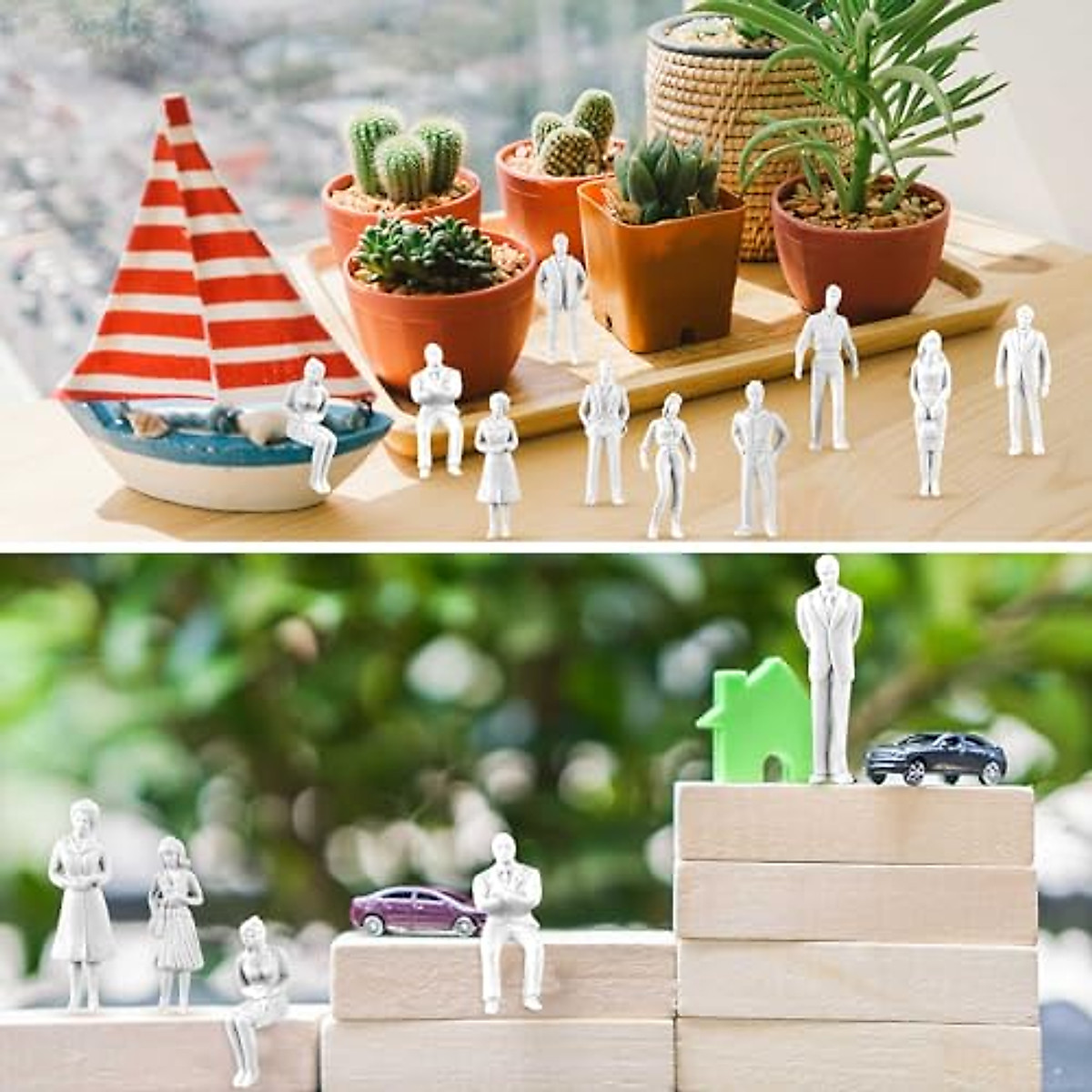 Namalu 50 Pcs Miniature People Architectural Model Trains White Unpainted Mini People Figures Standing and Sitting Mini People Diorama Figures for Architectural Project Miniature Scenes (1:50 Scale)