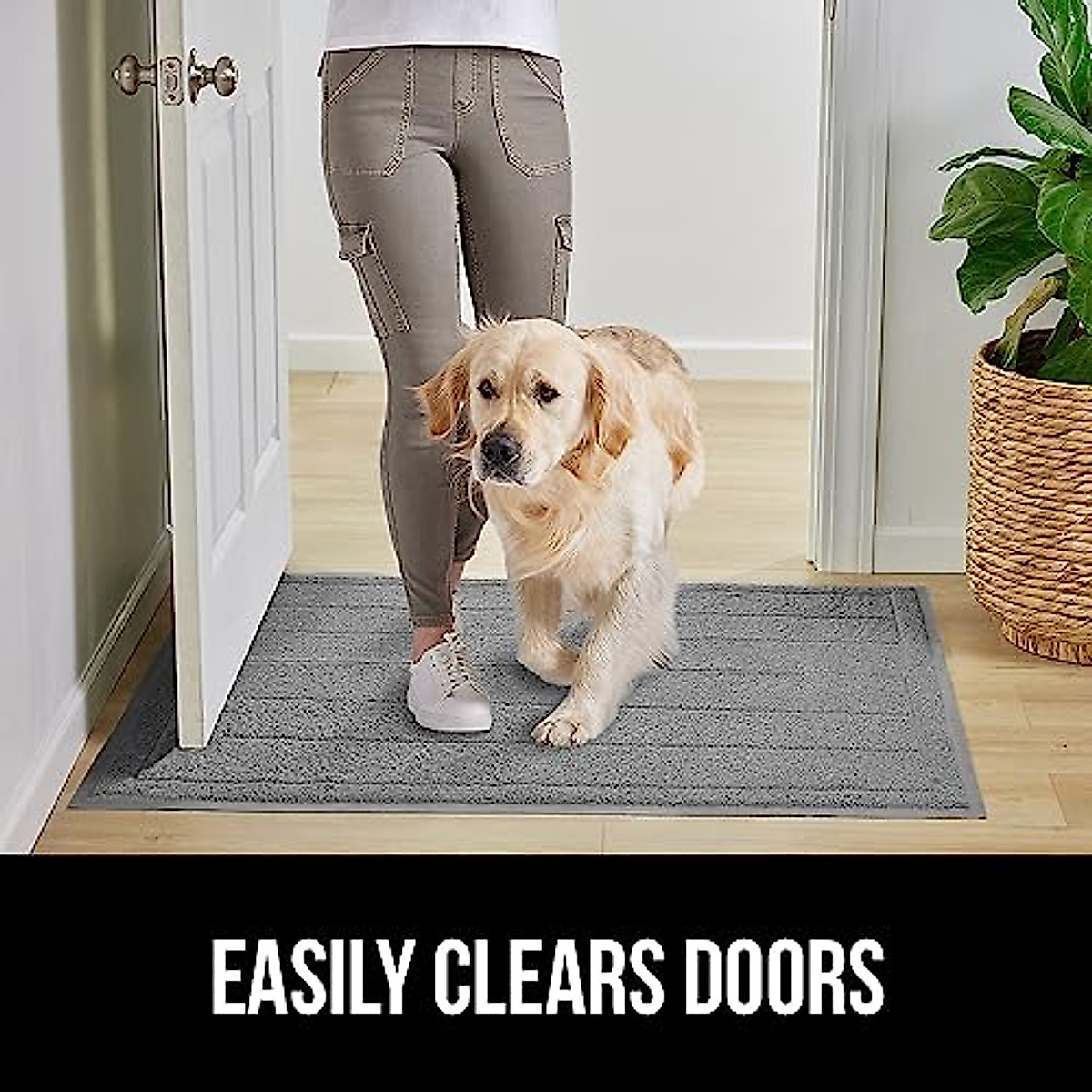Gorilla Grip Stain and Fade Resistant Dirt Grabber Mesh Door Mat, Low-Profile, Heavy Duty Quick Dry Striped Doormat, Mats for Indoor or Outdoor Entry, Shoe Scraper, Garage Entrance Mat, 35x23, Gray