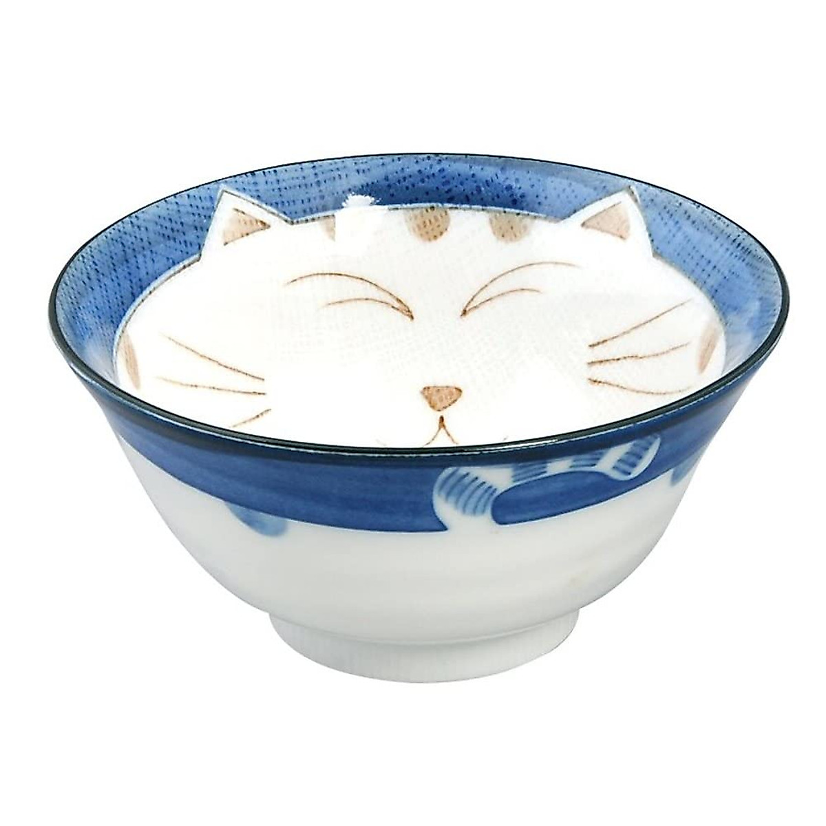 JapanBargain, Japanese Porcelain Bowl Rice Bowl Soup Bowl Made in Japan, Maneki Neko Smiling Cat Pattern (2, 6 inch)