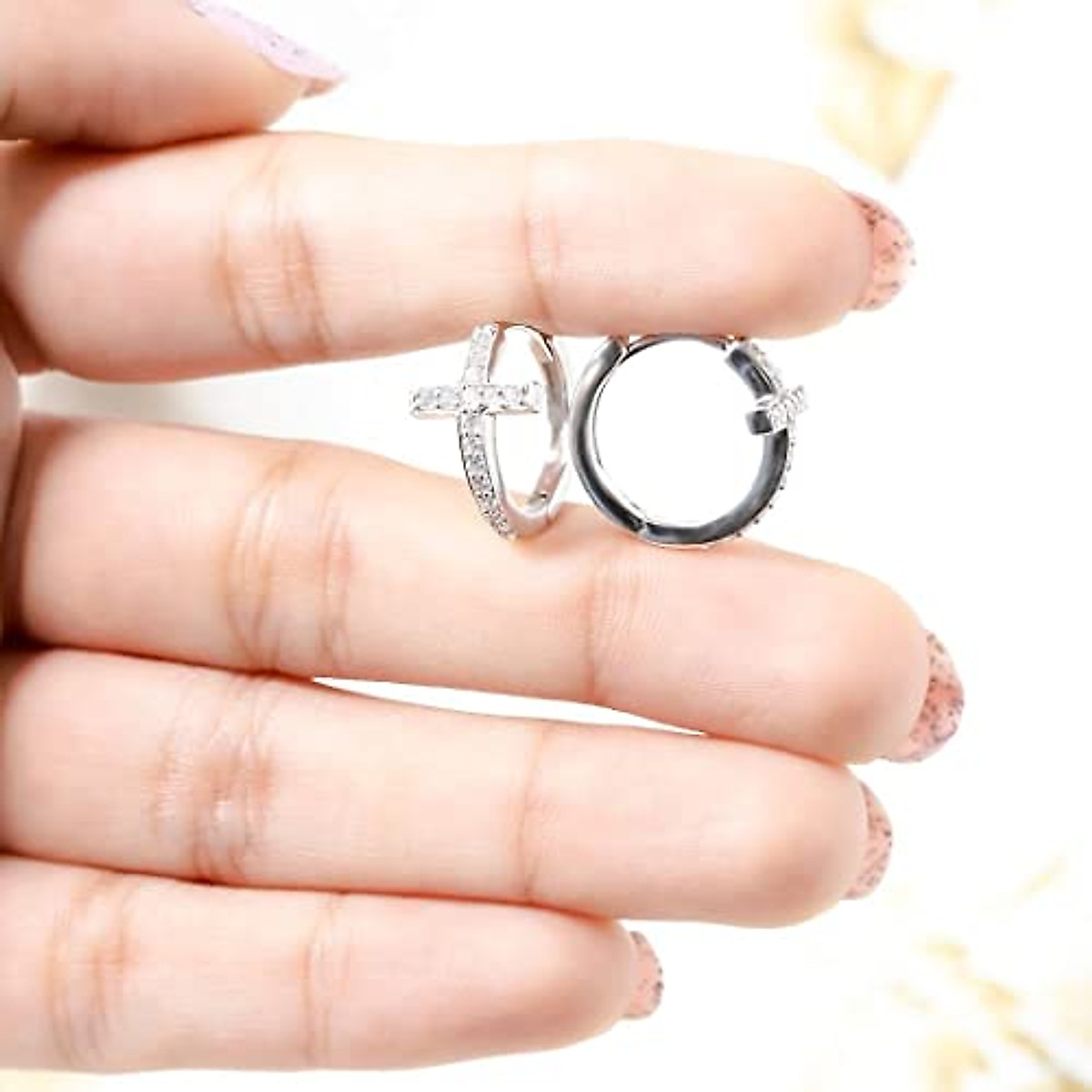 0.40 Cttw Cubic Zirconia Cross Huggie Hoops Earrings for Women in 925 Sterling Silver by Octa Pearl