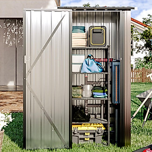 Aoxun 3x2x5.4 FT Outdoor Metal Storage Shed, Storage with Lockable Doors, Steel Utility Tool Shed, Metal Sheds Outdoor Storage for Garden, Patio, Backyard and Lawn, Brown