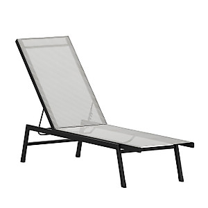 Flash Furniture Brazos Adjustable Chaise Lounge Chair, Outdoor Five-Position Recliner, All Weather, Black/Gray