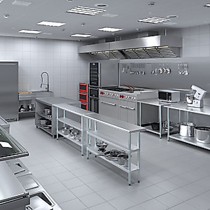 60" Long X 14" Deep Stainless Steel Work Table with 2 Shelves | Metal Food Prep Station | Commercial & Residential NSF Utility Table