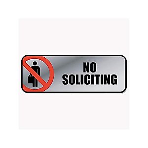 COSCO Business Sign, Brushed Metallic, NO SOLICITING, 9" x 3" (098208)