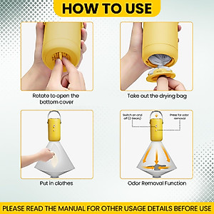 Portable Clothes Dryer, Mini Dryer, Heater in Winter, Compact Travel Dryer for RV, Van, Apartments, Hotels, Dorms, Travel, Camping. Odor remover, Foldable Big Clothes Bag and Drying Tube.