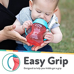Nuby 3 Piece No-Spill Grip N’ Sip Cup with Silicone Soft Flex Spout, 2 Handle with Clik It Lock Feature, Boy, 10 Ounce