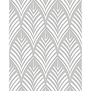 Yun-aeon Modern Silver Leaf Peel and Stick Wallpaper Contact Paper 17.7“ X 120“ Geometric Silver Boho Print Wallpaper Peel and Stick Self Adhesive Wallpaper Removable Wallpaper