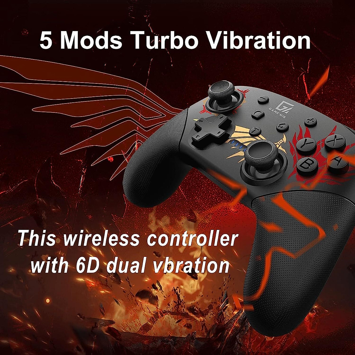 GAME'NIR WING PATTERN Wireless Switch Controller Support NFC Amiibo, Ergonomic Switch Pro Controller for Switch/Switch Lite/Switch OLED with Dual Motor, Gyro Axis, Turbo Function, 5 Level Vibration
