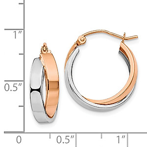 Solid 14k Rose and White Gold Oval Hoop Earrings - 18mm x 3mm