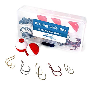 Smaky Fishing Tackle Kit Beginners Equipment 80 Pcs-Includes Fishing Hooks Bobbers Circle Octopus Hooks Sinkers| Starter Kit for Artificial and Live Baits (80-Pcs)